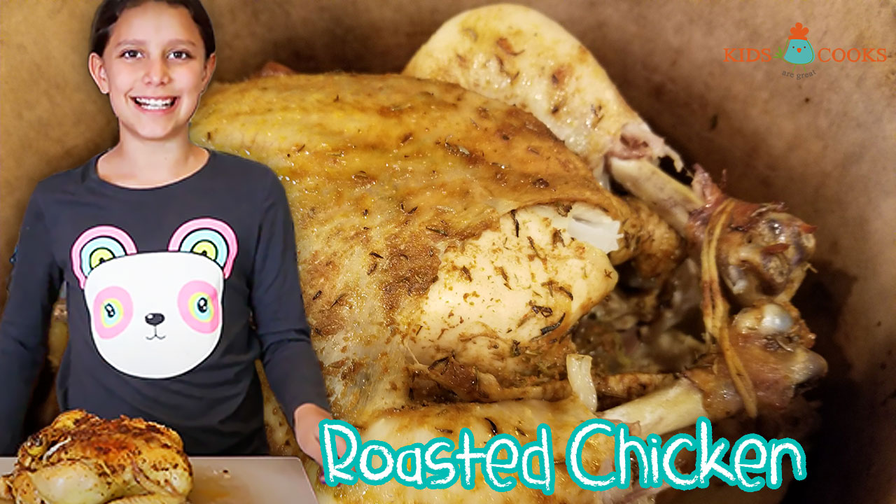 Kid Cooking Video. How to make roasted chicken, savory, delicious. Video.